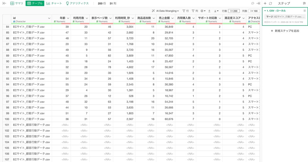 CSVやExcelファイルのインポート＆マージを実行した時に特定のデータが欠損値になってしまう - 質問 - Exploratory コミュニティ